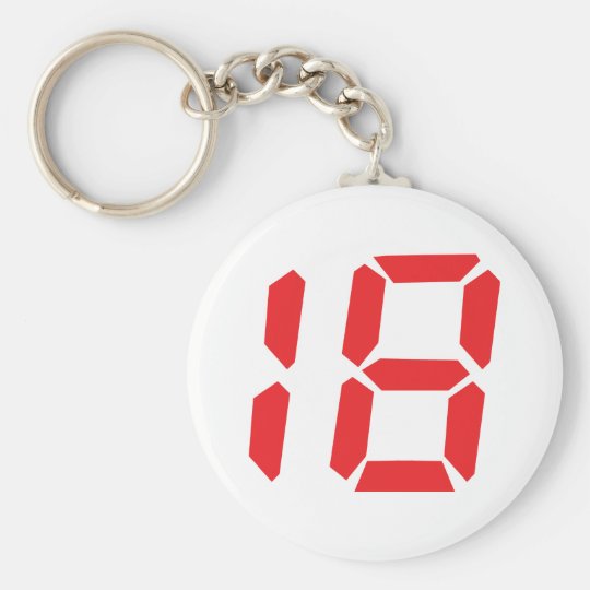 18 eighteen red alarm clock digital number keychain | Zazzle.com
