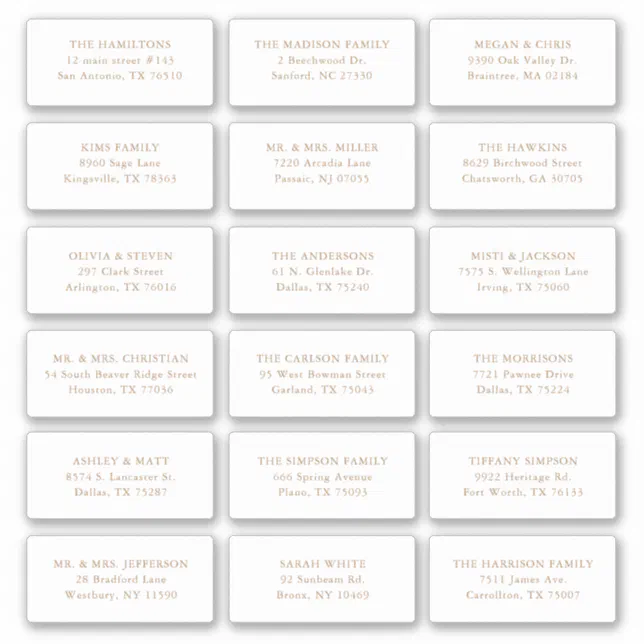 18 Gold Wedding Guest Recipient Name Address Sticker | Zazzle