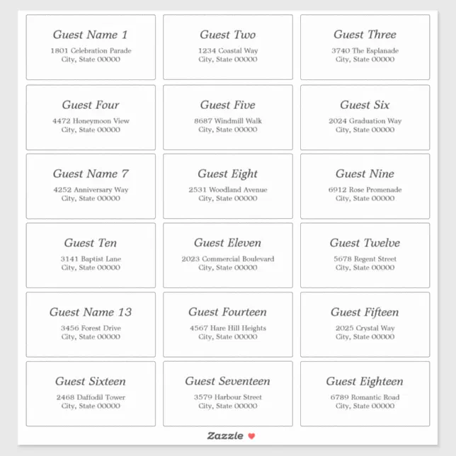 18 Guest Address Labels Elegant Minimalist Sticker | Zazzle