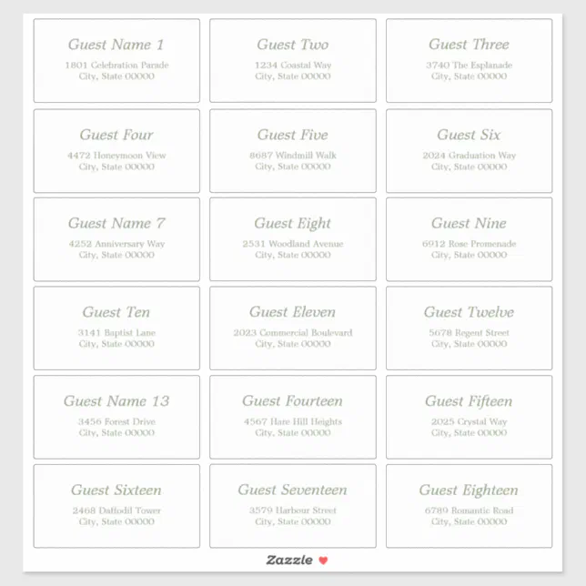 18 Guest Address Labels White Sage Green Sticker | Zazzle