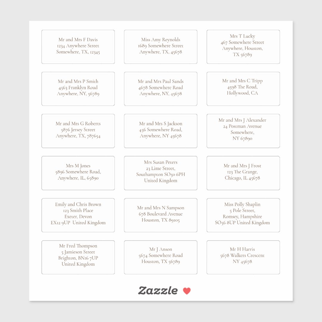 18 Individual Event Guest Name Addresses Brown Sticker | Zazzle