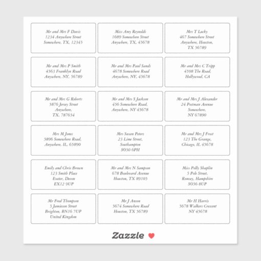 18 Individual Name Address Wedding Guest Italic Sticker | Zazzle