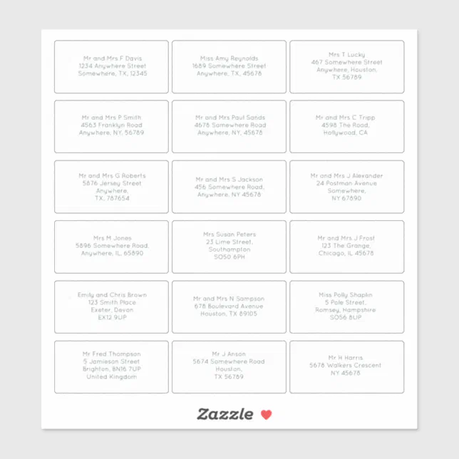 18 Individual Name Address Wedding Guest Simple Sticker | Zazzle