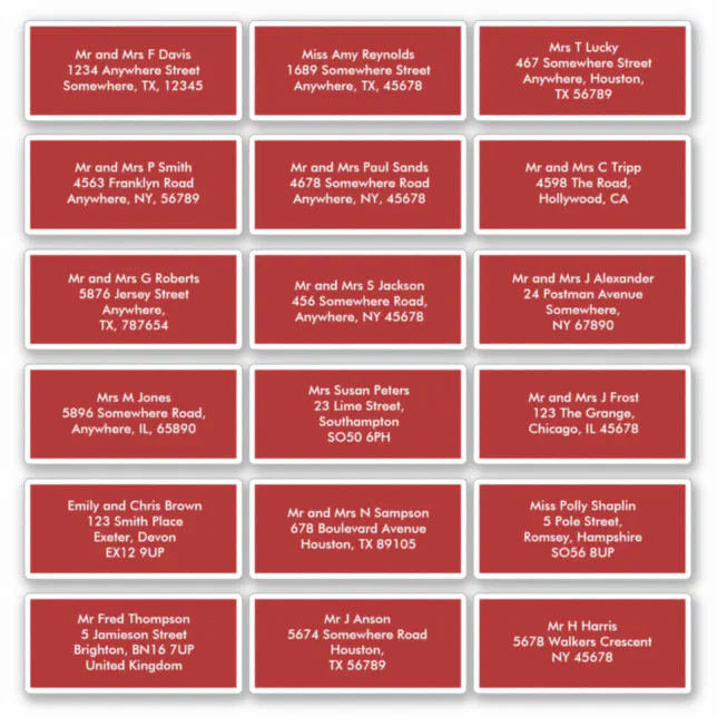 18 Individual Recipient Names Addresses Red Sticker | Zazzle