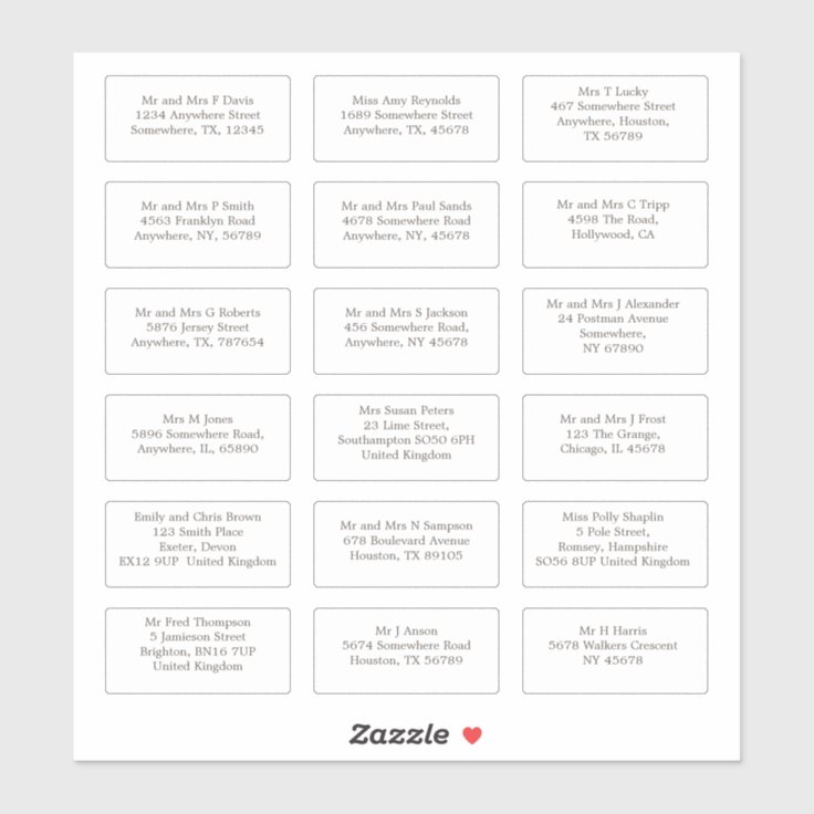 18 Individual Wedding Guest Name Addresses Sticker | Zazzle