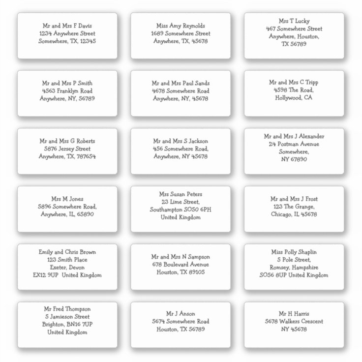 18 Informal Individual Guest Name Address Shipping Sticker | Zazzle