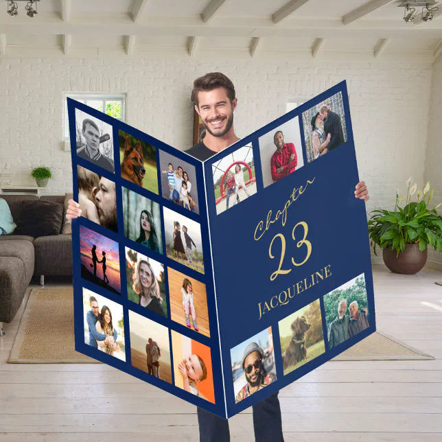 18 Photo Any Year Blue And Gold Giant Birthday Card | Zazzle