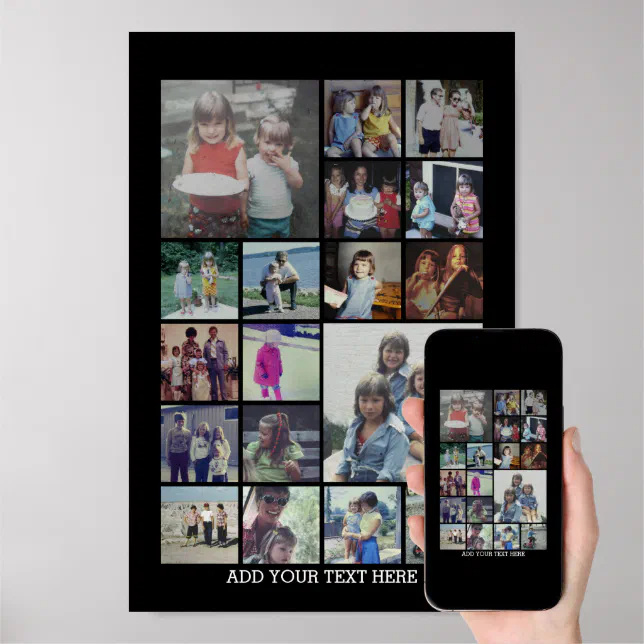 18 Photo Collage and Text - Can Edit Black Poster | Zazzle