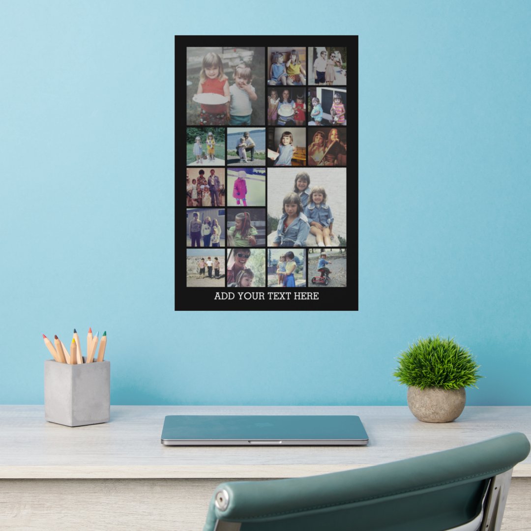 18 Photo Collage and Text - Can Edit Black Wall Decal | Zazzle