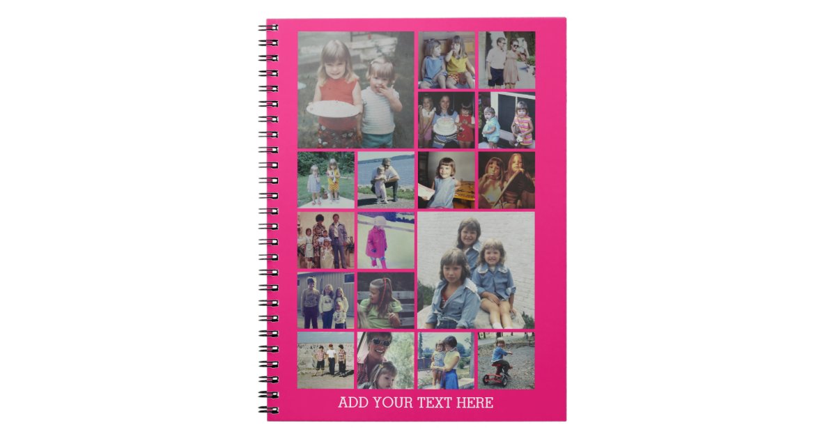 18 Photo Collage and Text - Can Edit Hot Pink Notebook | Zazzle