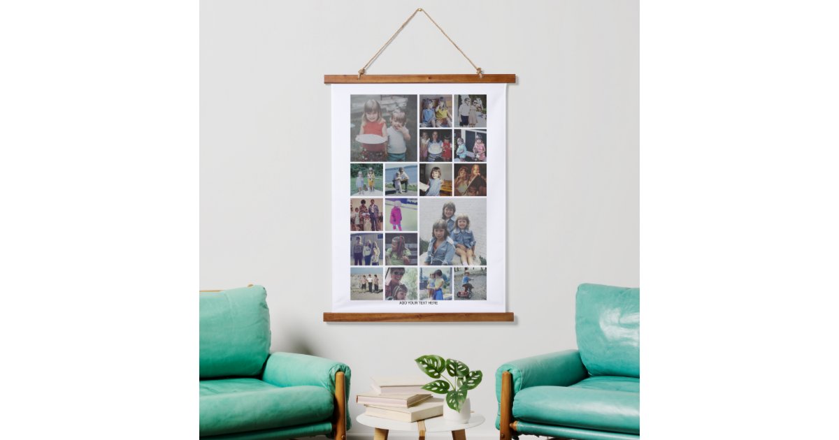 18 Photo Collage Montage and Text - Can Edit White Hanging Tapestry ...
