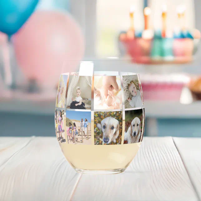 18 Photo Collage Personalized Stemless Wine Glass | Zazzle