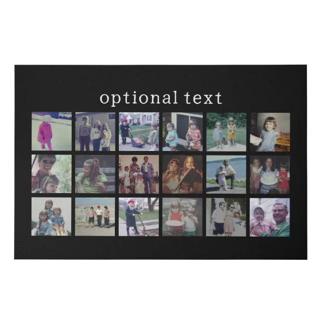 18 Photo Collage with white text on black Faux Canvas Print | Zazzle