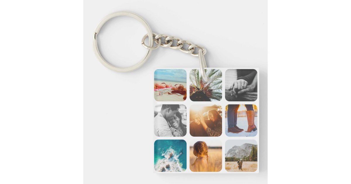 18 Photo Template Double Sided Grid Rounded White Keychain | Zazzle