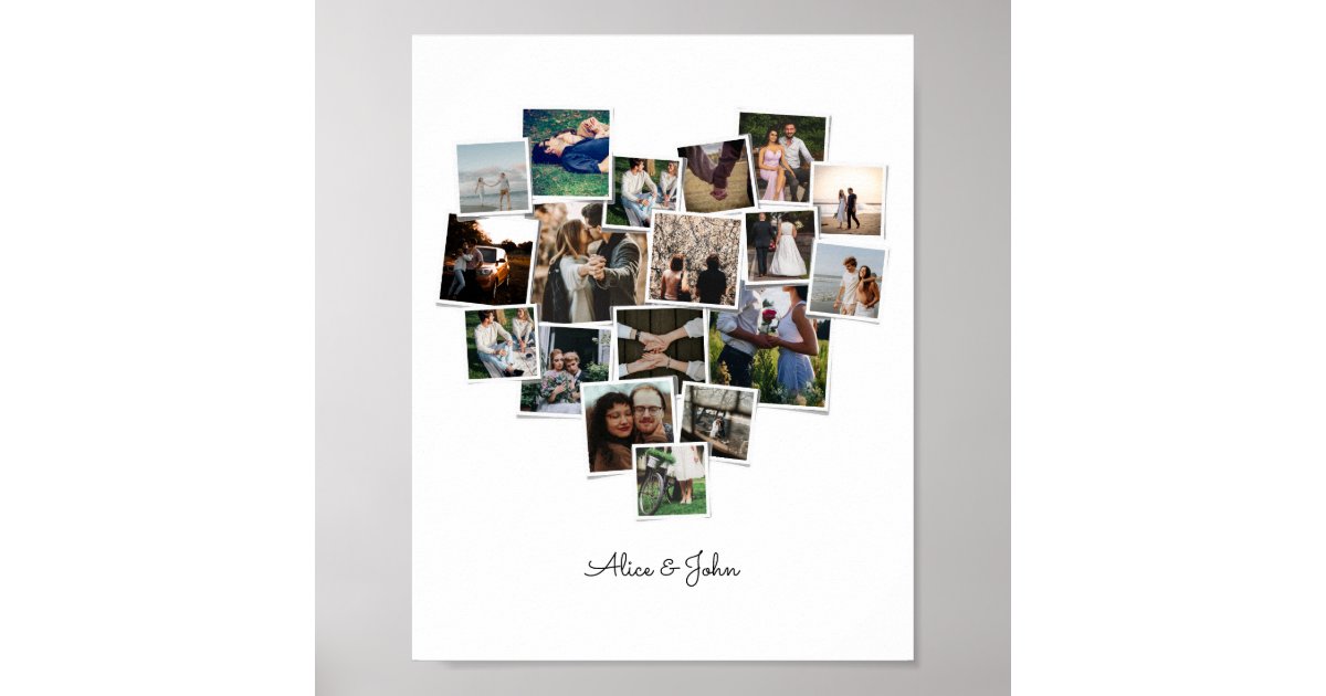 18 Photos Collage Heart Shape Poster | Zazzle