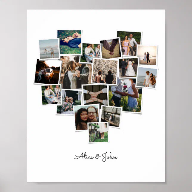 18 Photos Collage Heart Shape Poster | Zazzle