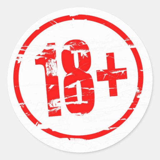 18+ red rubber stamp effect classic round sticker | Zazzle