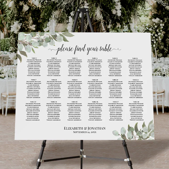 18 Table Eucalyptus Leaves Wedding Seating Chart Foam Board | Zazzle