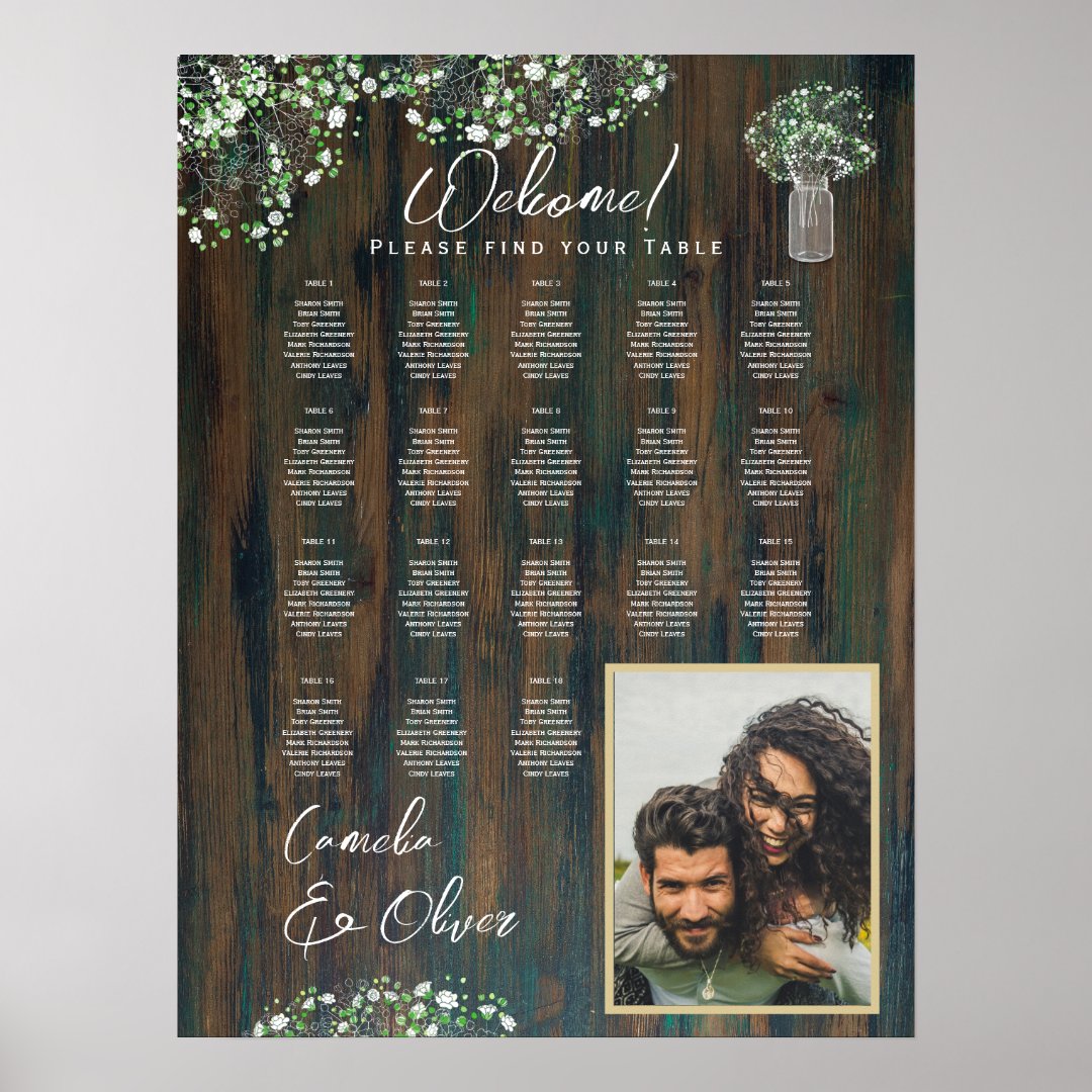 18 Table Rustic Wood Gypsophila PHOTO SEATING Foam Poster | Zazzle