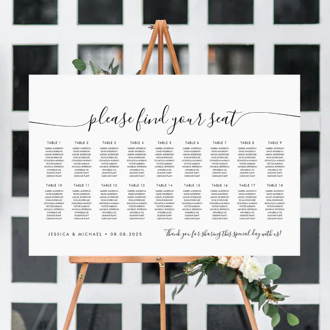 18 Tables Modern Find Your Seat Seating Chart Foam Board | Zazzle