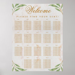 18 Tables Seating Chart Leaves Greenery Botanical | Zazzle