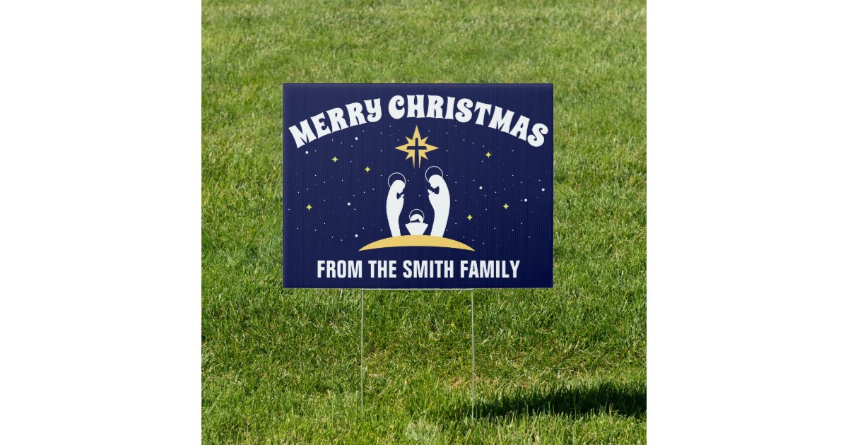 18" x 24" Bold Blue Merry Christmas Yard Sign | Zazzle