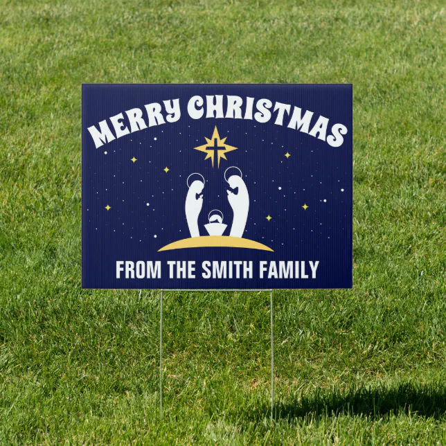 18" x 24" Bold Blue Merry Christmas Yard Sign | Zazzle