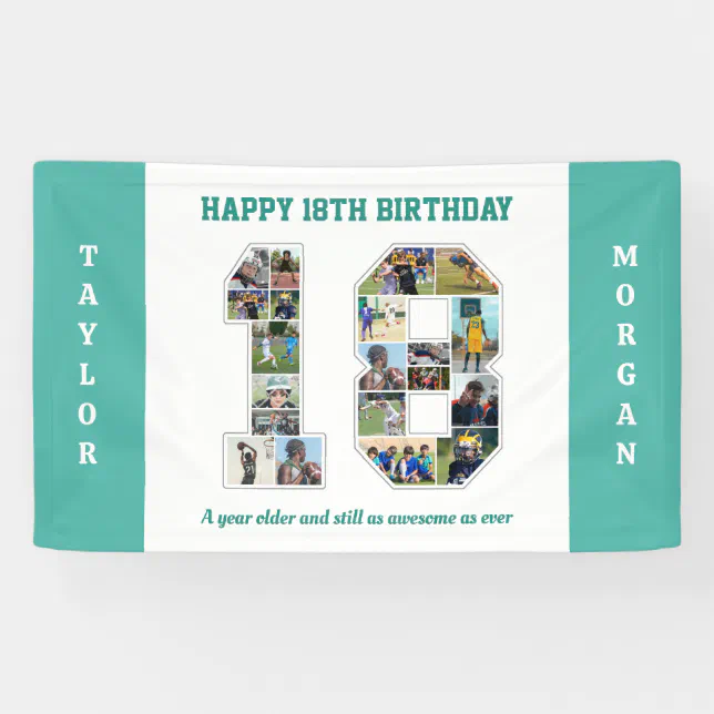 18th Birthday Anniversary Number 18 Photo Collage Banner | Zazzle