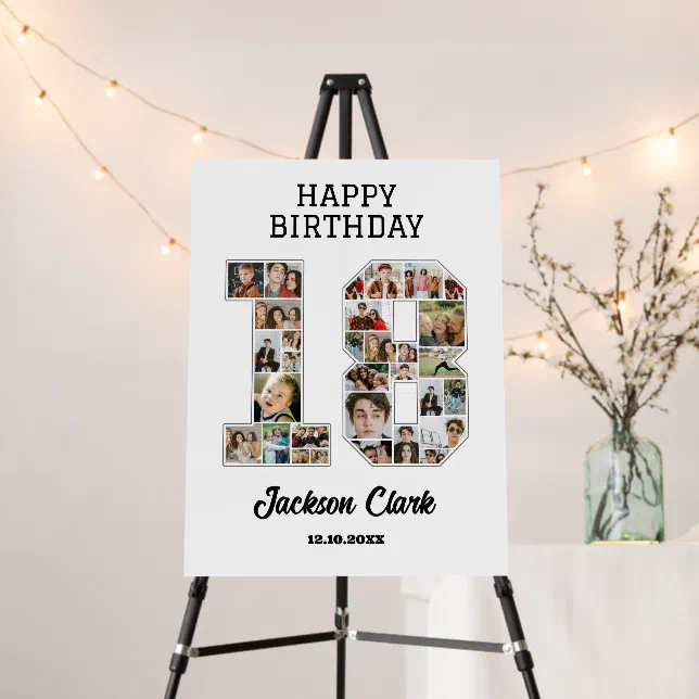 18th Birthday Anniversary Number 18 Photo Collage Foam Board | Zazzle
