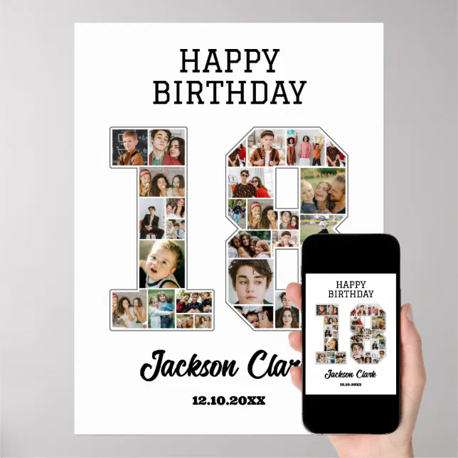 18th Birthday Anniversary Number 18 Photo Collage Poster | Zazzle