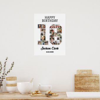 18th Birthday Anniversary Number 18 Photo Collage Poster | Zazzle
