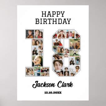 18th Birthday Anniversary Number 18 Photo Collage Poster | Zazzle