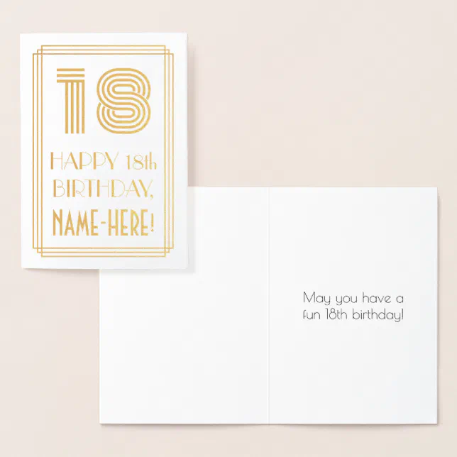 18th Birthday - Art Deco Inspired Look "18" & Name Foil Card | Zazzle
