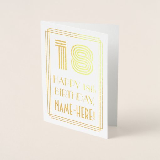 18th Birthday - Art Deco Inspired Look "18" & Name Foil Card | Zazzle