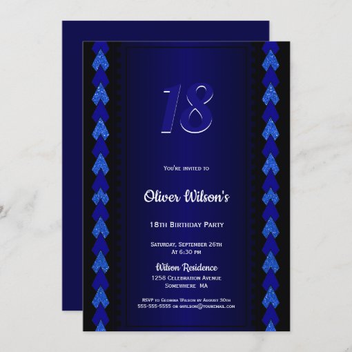 18th Birthday Black and Blue Party Invitation | Zazzle