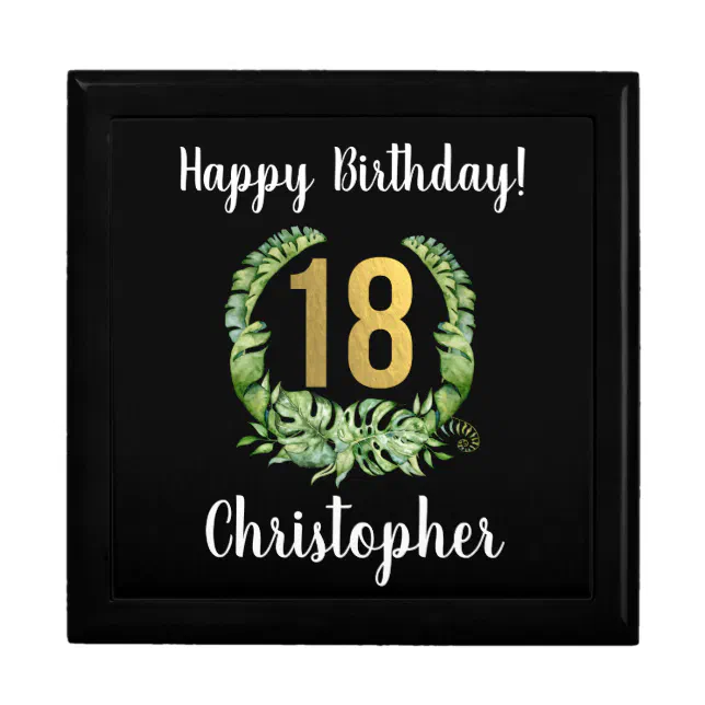 18th birthday black gold boys name gift box | Zazzle
