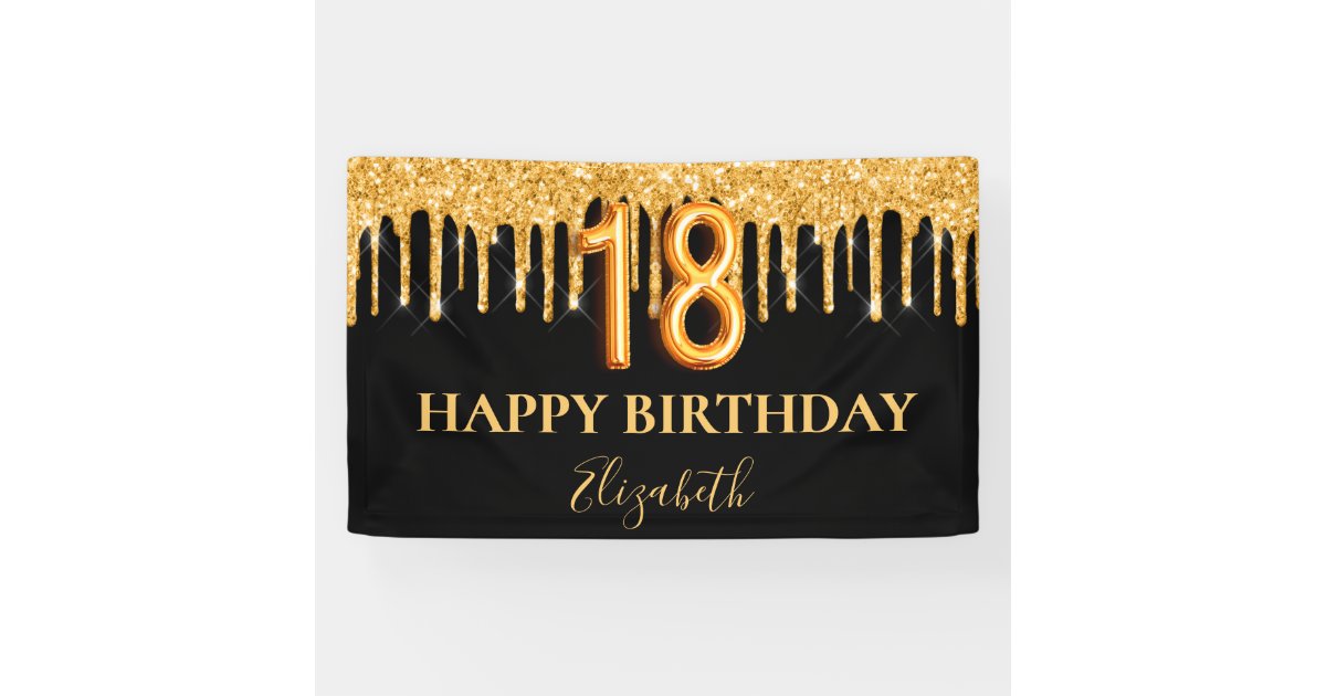 18th birthday black gold glitter welcome banner | Zazzle