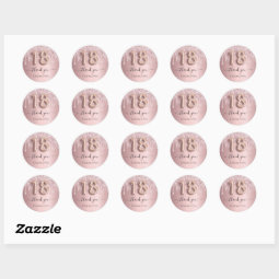 18th birthday blush pink glitter name thank you classic round sticker ...