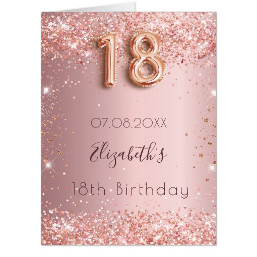 18th birthday blush pink rose gold glitter photo card | Zazzle