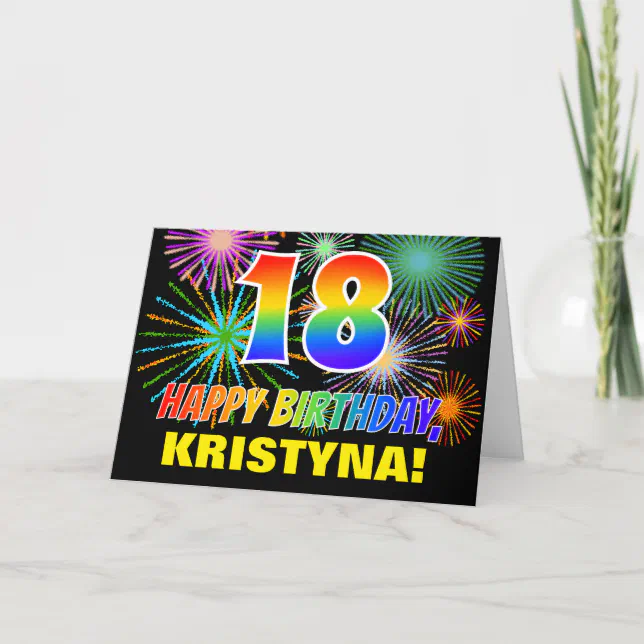18th Birthday: Bold, Fun, Fireworks, Rainbow 18 Card | Zazzle