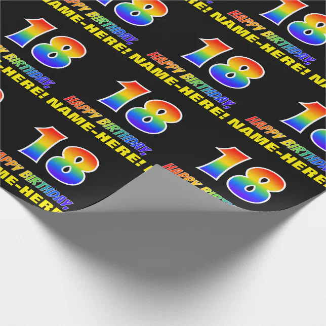 18th Birthday: Bold, Fun, Simple, Rainbow 18 Wrapping Paper | Zazzle