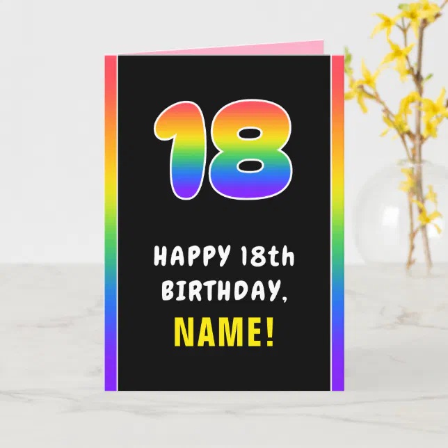 18th Birthday: Colorful Rainbow # 18, Custom Name Card | Zazzle