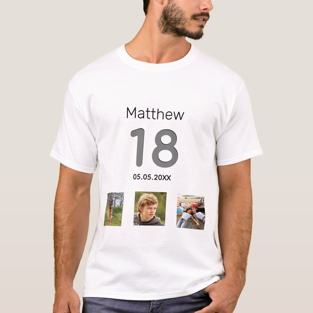 18th birthday custom photo monogram boy T-Shirt | Zazzle