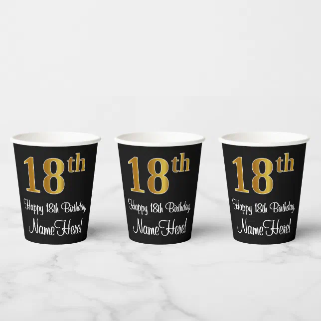 18th Birthday - Elegant Luxurious Faux Gold Look # Paper Cups | Zazzle