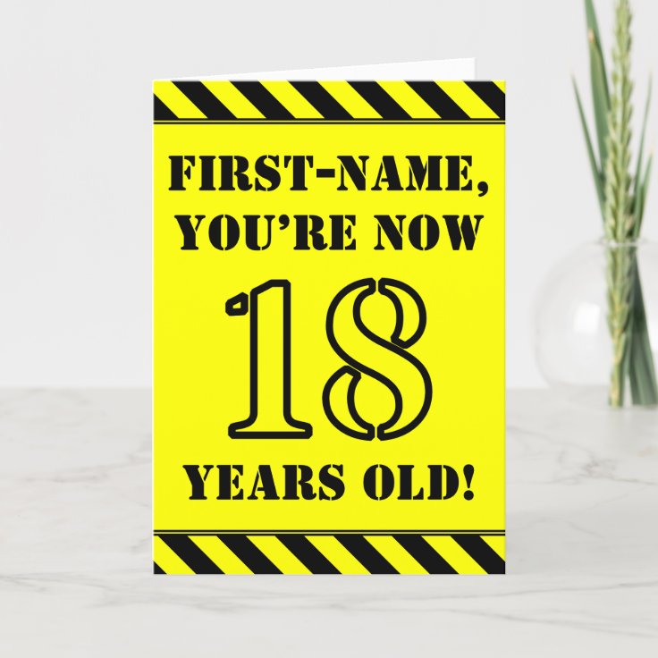 18th Birthday: Fun Stencil Style Text, Custom Name Card | Zazzle