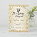 18th Birthday - Gold Stripes White Roses Invitation | Zazzle