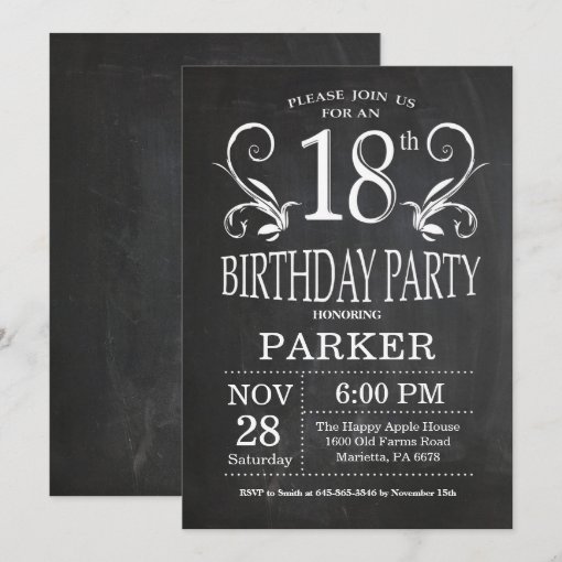 18th Birthday Invitation Chalkboard Floral | Zazzle