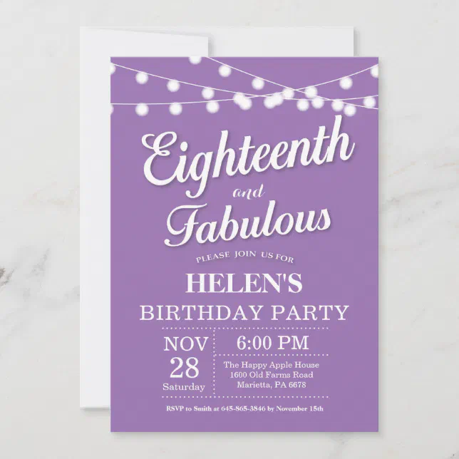 18th Birthday Invitation Purple Fabulous | Zazzle