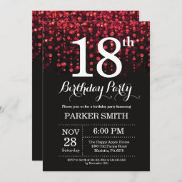 18th Birthday Invitation Red Glitter | Zazzle