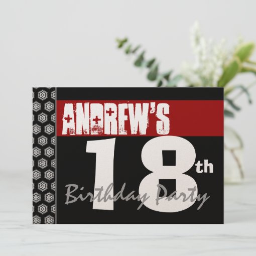 18th Birthday Modern For Him Red White Black W367 Invitation | Zazzle
